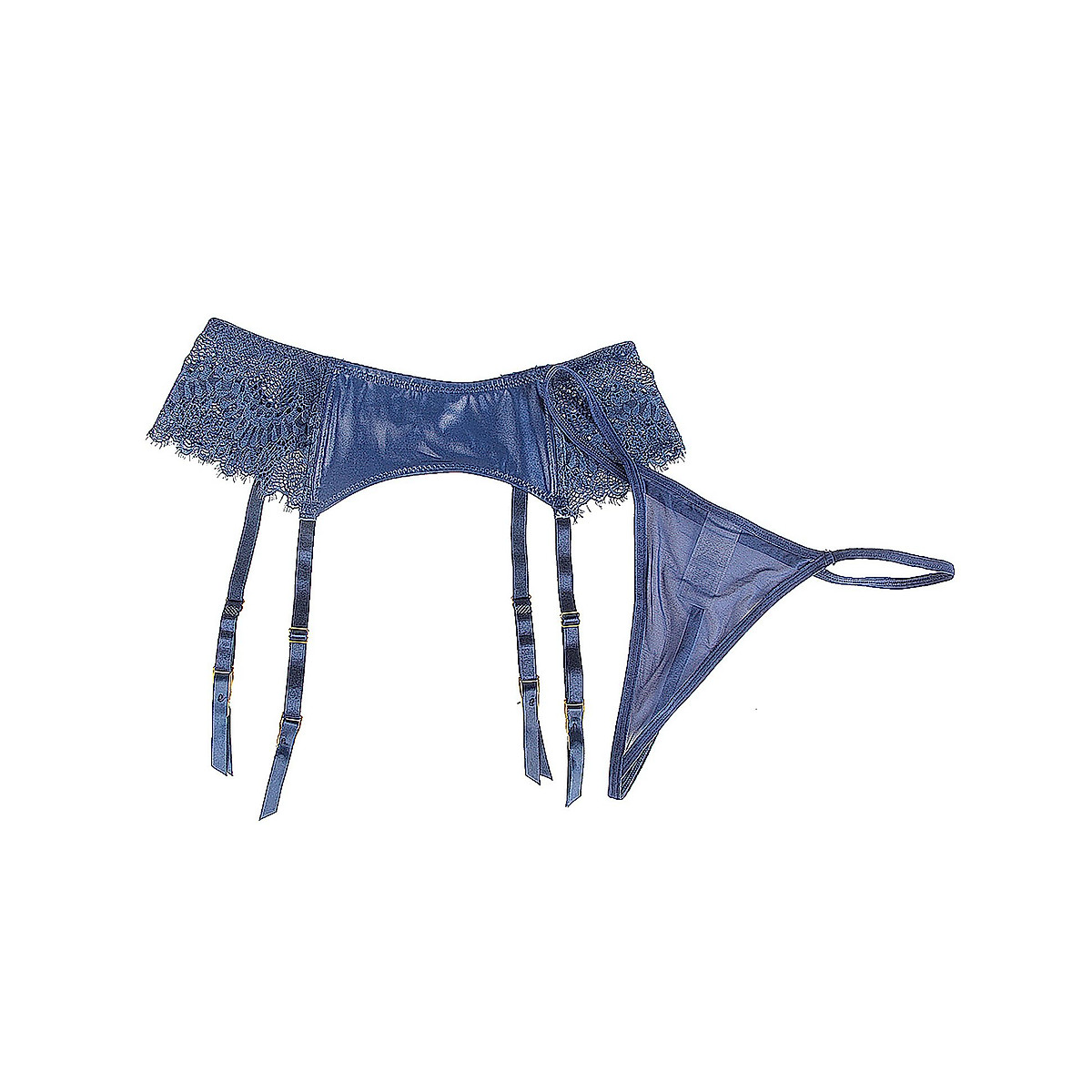 ohyeah Garter Belt for Thigh Highs Stockings, 4 Metal Clips Garter Belts Lace Suspenders for Stockings, Sexy Rave Outfits for Women Blue, XL-XXL