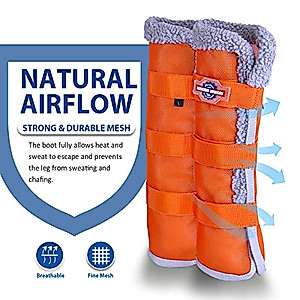 Harrison Howard Horse Fly Boots Summer Protection with Fleece Trim to Eliminate Rubbing Comfortable and Ventilating Mesh Leg Guards Sold in Pair Vibrant Orange L