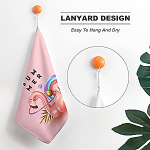 Lurnise Hand Towel Flamingo Donut Hand Towels Dish Towel Lanyard Design for Bathroom Kitchen Sports