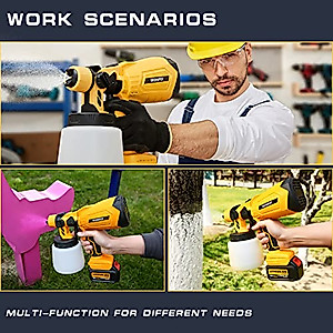 IRONFIST Cordless Paint Sprayer, for DEWALT 20V Battery Brushless HVLP Electric Paint Gun with 1000ML Container, 3 Patterns, 4 Size Nozzles (Battery NOT Included) Yellow