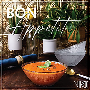 Vikko Soup Bowl, Set of 4 Glass Bowls, 6.5 Inch Salad Bowls, Elegant Textured Glass Design, Stackable Glass Bowls, Dishwasher Safe