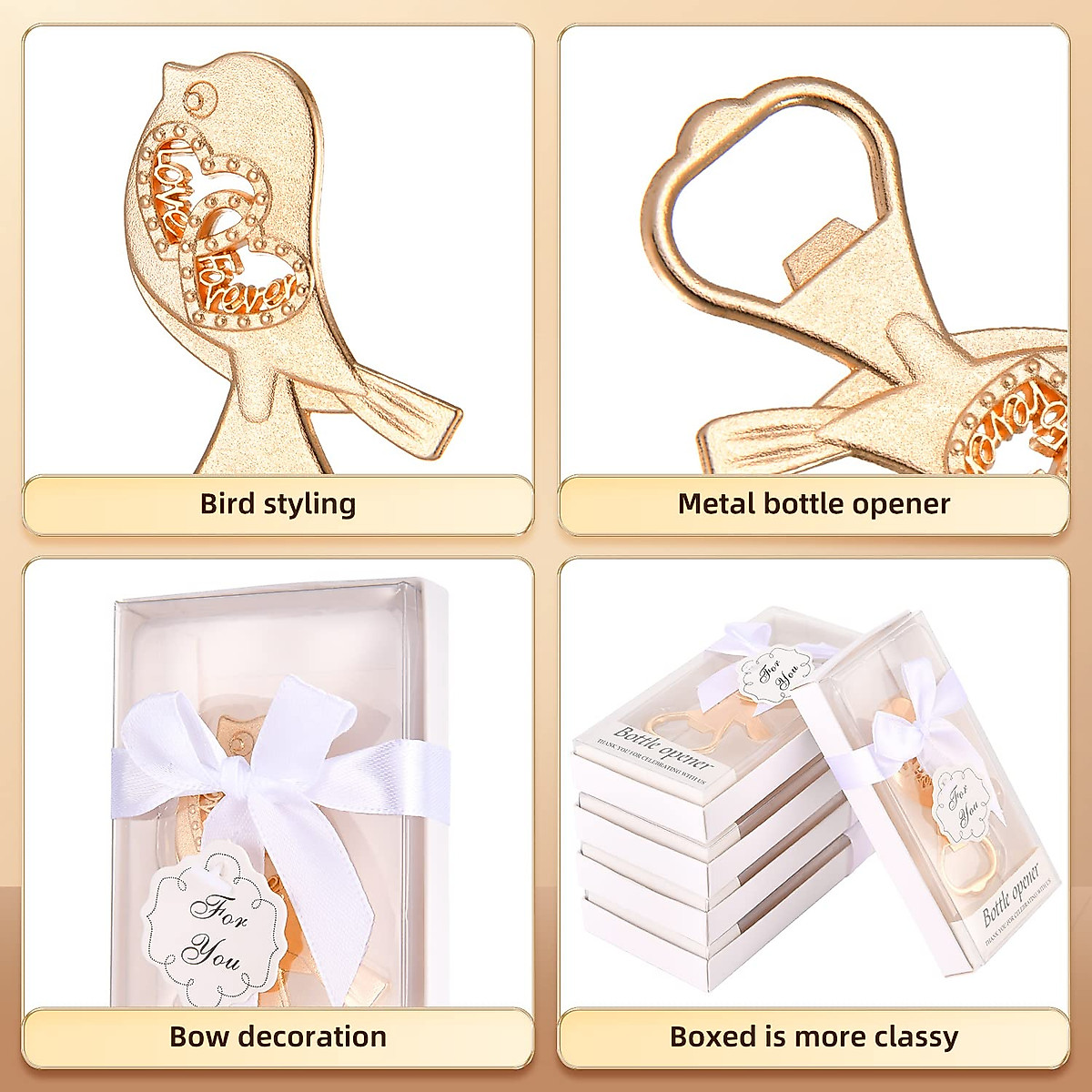 Winocbxt 50 Packs Love Forever Bottle Openers for Wedding Favors to Guests ,Bridal Shower Party Gifts , Souvenirs or Decorations with Gift Package (Lovebird)