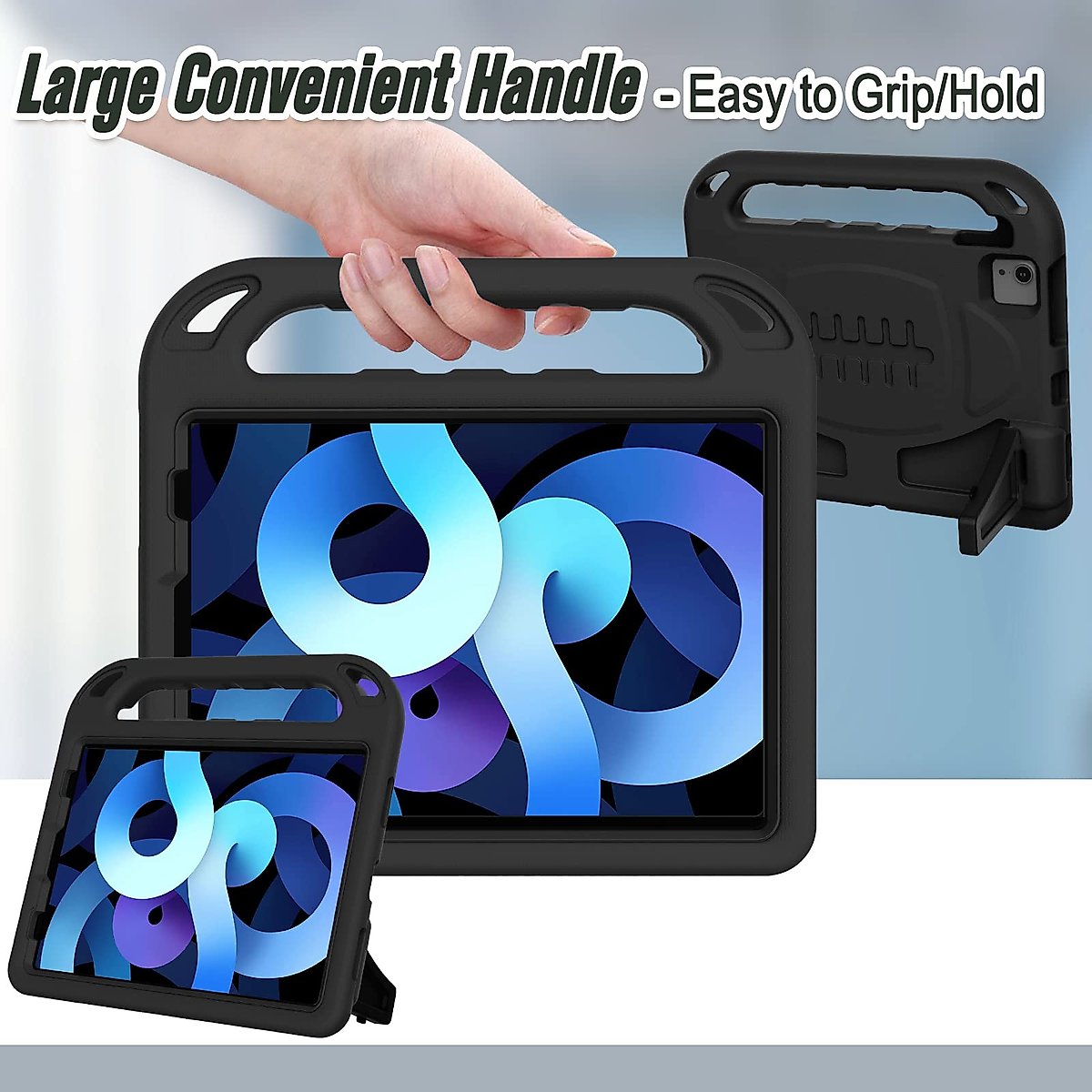 LTROP iPad Air 5/4 Case (2022/2020) & iPad Pro 11 Case (2021/2020/2018) - Built-in Screen Protector, Shockproof Handle Stand, Black