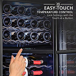 Ivation 43 Bottle Dual Zone Wine Cooler Refrigerator w/Lock | Large Freestanding Wine Cellar For Red, White, Champagne & Sparkling Wine | 41f-64f Digital Temperature Control Fridge Glass Door Black