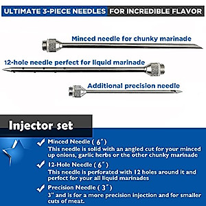4 oz Stainless Steel Commercial Grade Meat Marinade Flavor Injector Kit 1/2 Cup Capacity Seasoning Injector with 3 Professional Marinade Needles