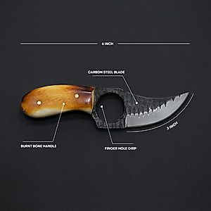 Titan International Knives Skinning Knife | Small Hunting Knife Fixed Blade | Burnt Bone Handle Knife Leather Sheath | 3 Inch Blade Outdoors Camping Gear