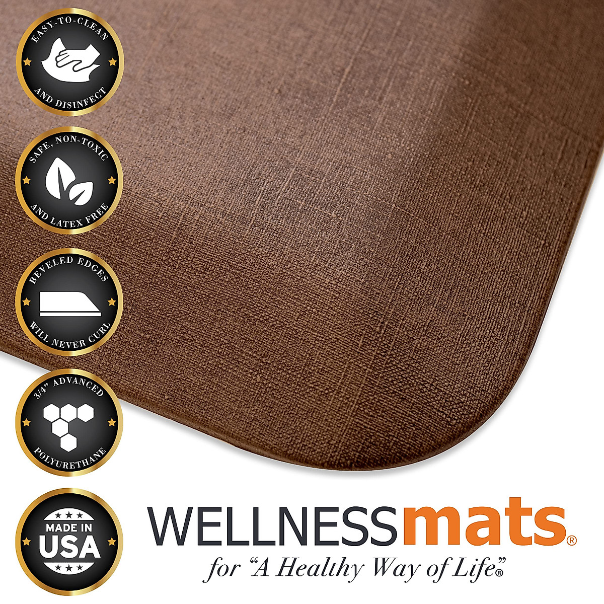 WellnessMats Linen Collection Anti-Fatigue Floor Mat, Antique Light, 36 in. x 24 in. x ¾ in. Polyurethane – Ergonomic Support Pad for Home, Kitchen, Garage, Office Standing Desk – Water Resistant,