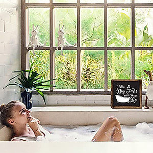 COM-PAD Funny Farmhouse Bathroom Decor Signs - 6 Interchangeable Wall Decorations w/ Hilarious Sayings and Rustic Frame - Instantly Create a Fun Filled Bathroom In Your Home