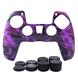 PS5 Controller Skin-Hikfly Silicone Cover for PS5 Controller Grips,Non-Slip Cover for PlayStation 5 Controller- 1 x Skin with 8 x Thumb Grip Caps(Purple)