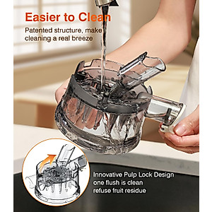 Cold Press Juicer, Updated Masticating Juicer Machines with 5" Feeding Chute Fit Whole Fruits &Vegetables, 99.6% Juice Purity, Streamlined Parts Easier to Clean/1.5L Capacity/2 Cups Included