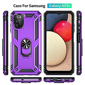 Androgate for Galaxy A03S Case, Samsung A03S Case with HD Screen Protector, Military-Grade Ring Holder Stand Car Mount 15ft Drop Tested Cover Phone Case for Samsung Galaxy A03s, Purple