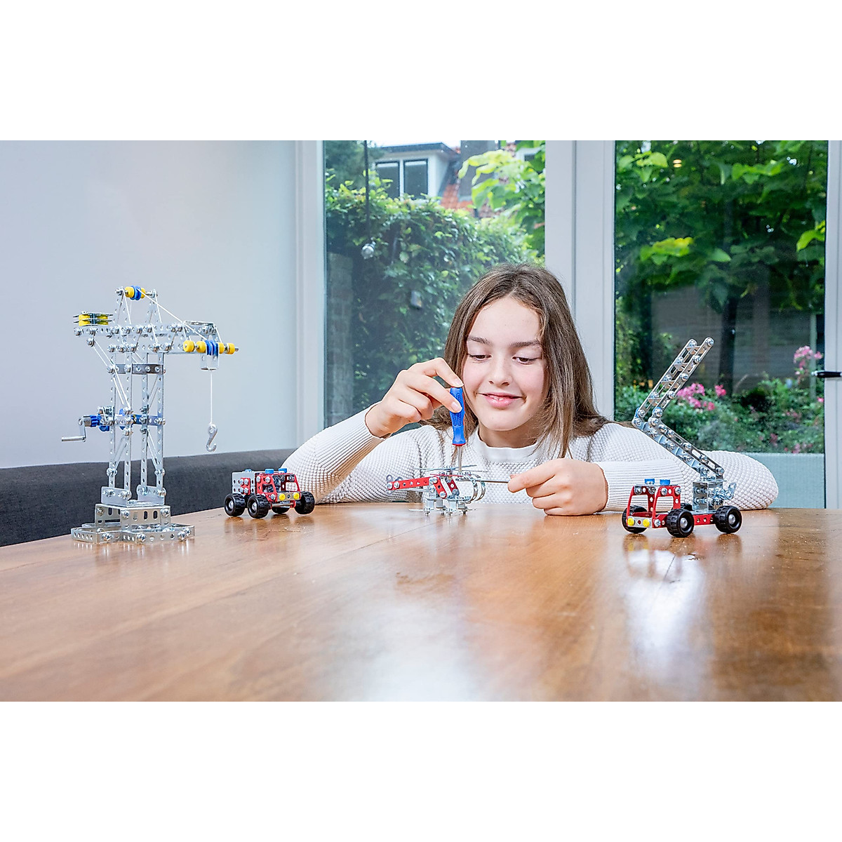 Eitech Exclusive Series Deluxe Motorized Crane Construction Kit, Intro to Engineering and STEM Learning, Steel