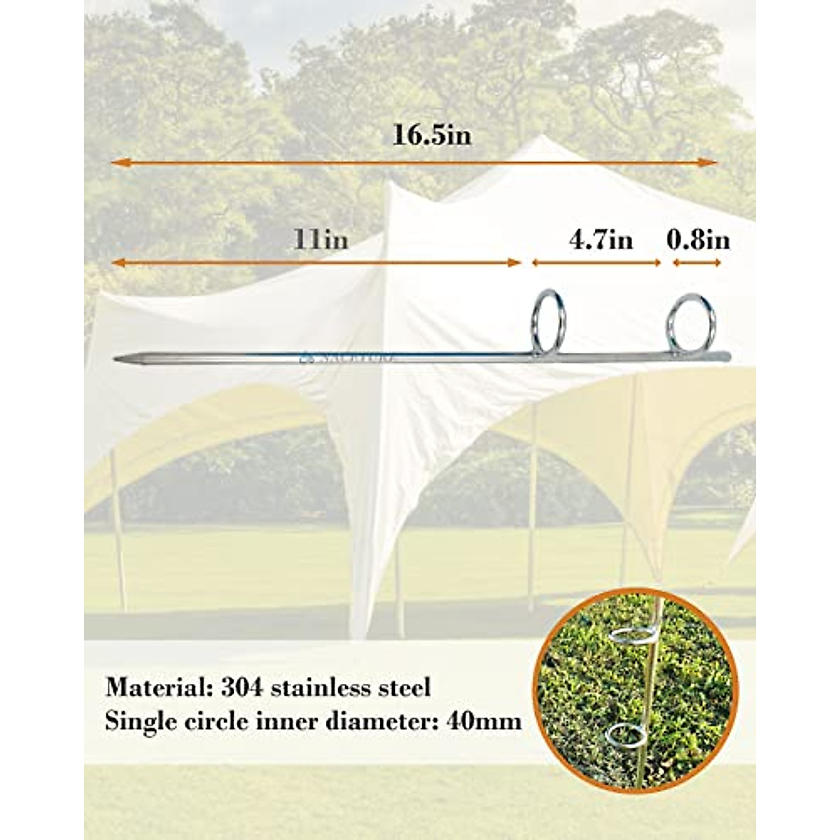 NACETURE Flag Pole Anchors 2 Pack - Grass Umbrella Anchors Stand - Heavy Duty Umbrella Spike Stainless Steel 304 Steel Umbrella Holder Ideal as Camping Tent Holder, Sand Auger, Telescoping Tarp Poles