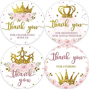 80 Little Princess Thank You Stickers, Gold Crown Birthday Party Stickers, Perfect for Girls Baby Shower Birthday Party Favors (2 Inch)