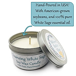 Alternative Imaginations White Sage Candle - All Natural Essential Oil Soy Wax Tin Candle - Aromatherapy Smudging Votive Made with Pure Salvia Blanca (White Sage) Oil - (6oz)