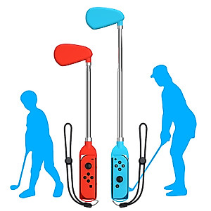 Golf Clubs for Nintendo Switch Mario Golf Super Rush 2021, Adjustable Handle Grip Compatible with Mario Golf Switch - Blue and Red
