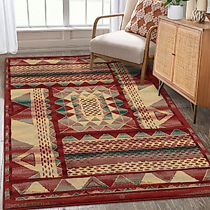 COZYLOOM 9x12 Area Rug Vintage Tribal Distressed Rug Bohemian Farmhouse Rustic Geometric Rug Non Slip Non-Shedding Low Pile Accent Rug Indoor Fluffy Boho Carpet for Living Room Bedroom Home Office