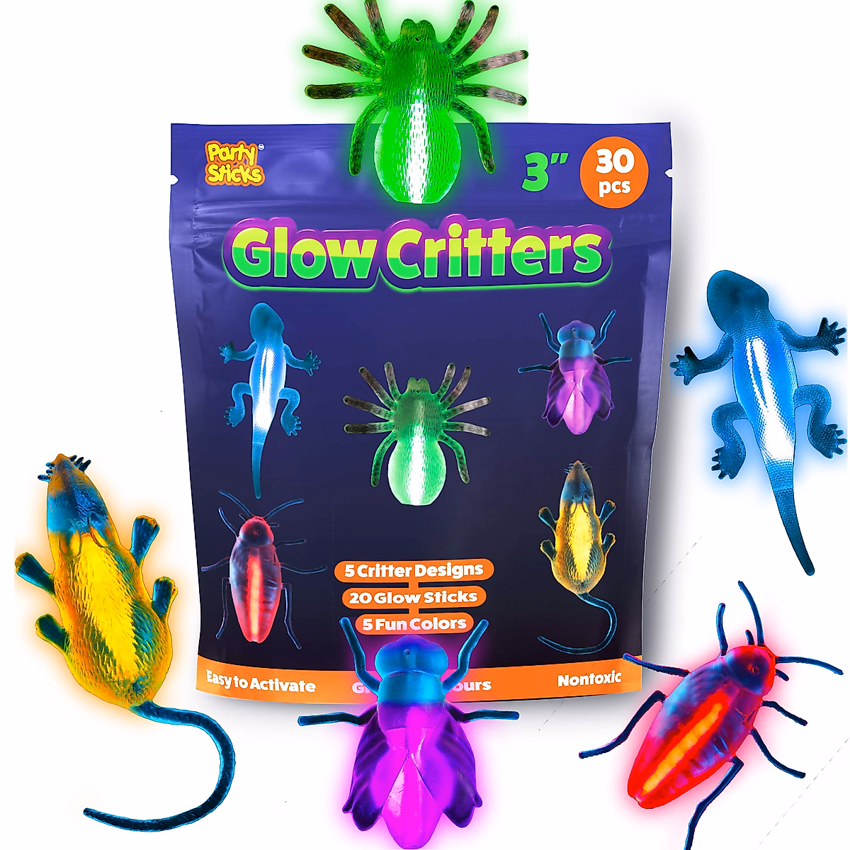 Glow Critters and Halloween Trick or Treat - Glow Sticks Party Favors - Glow in The Dark Party Supplies