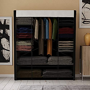 Lunarable Funny Portable Fabric Wardrobe, French Bulldog Holding Martini Cocktail Ready for The Party Nightlife Joy Print, Clothing Organizer and Storage Closet with Shelves, 59", Black Red White