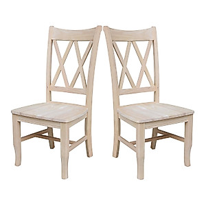 International Concepts Set of Two Double X-Back Dining Chair, 19.9"W x 22"D x 41.3"H, Wood Unfinished