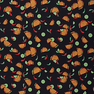 Mook Fabrics Cotton 2024 Tacos, Black Cut by The yard