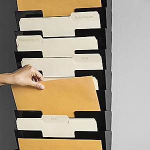 Wallniture Lisbon 15-Tier Wall Mounted File Holder and Desk Organizer, Metal Black Office Organization and Storage Rack