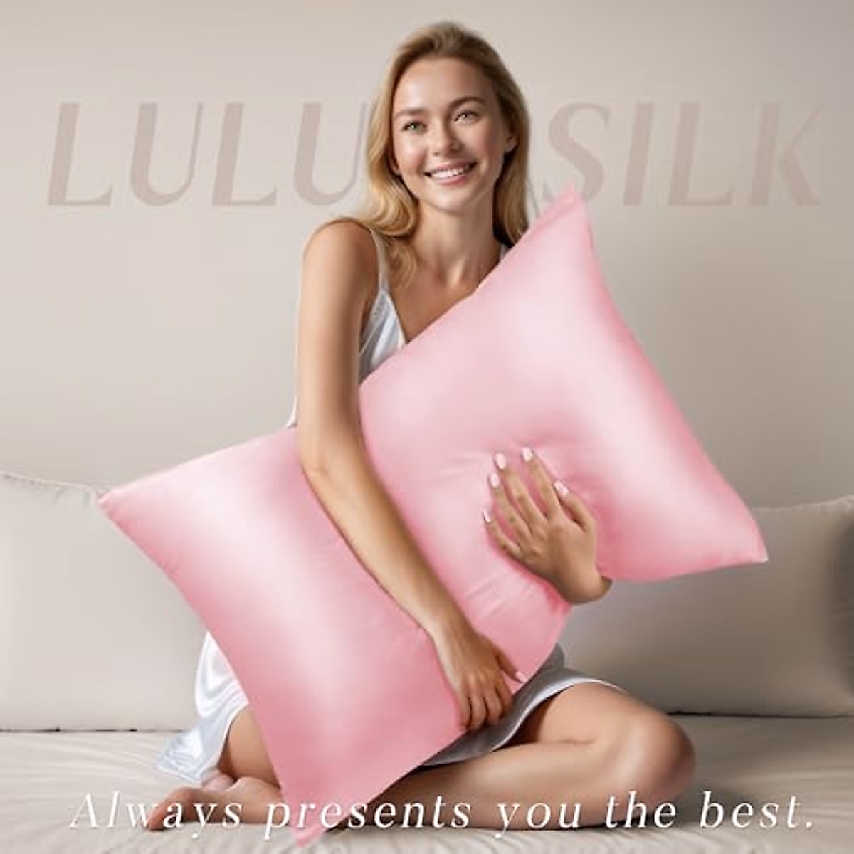 LULUSILK Pink Silk Pillowcase for Hair and Skin, Mulberry Silk Pillow Case with Zipper Closure, Standard Size, Pack of 1