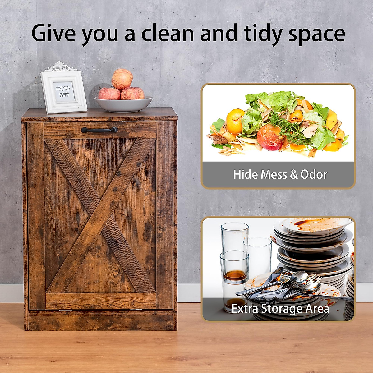 Zedesey 13 Gallon Wooden Tilt Out Trash Cabinet Hidden Trash Can Kitchen Recycling Cabinet Laundry Cabinet for Kitchen, Living Room (Brown)