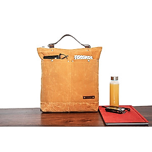 Small Convertible Totepack/Minimalist Slim Everyday Travel Daypack Women/ 14 Inch Laptop Backpack/ 8 Pocket College Bookbag/Waterproof Lining/Waxed Canvas & Leather/Urbanist (Pecan Brown)