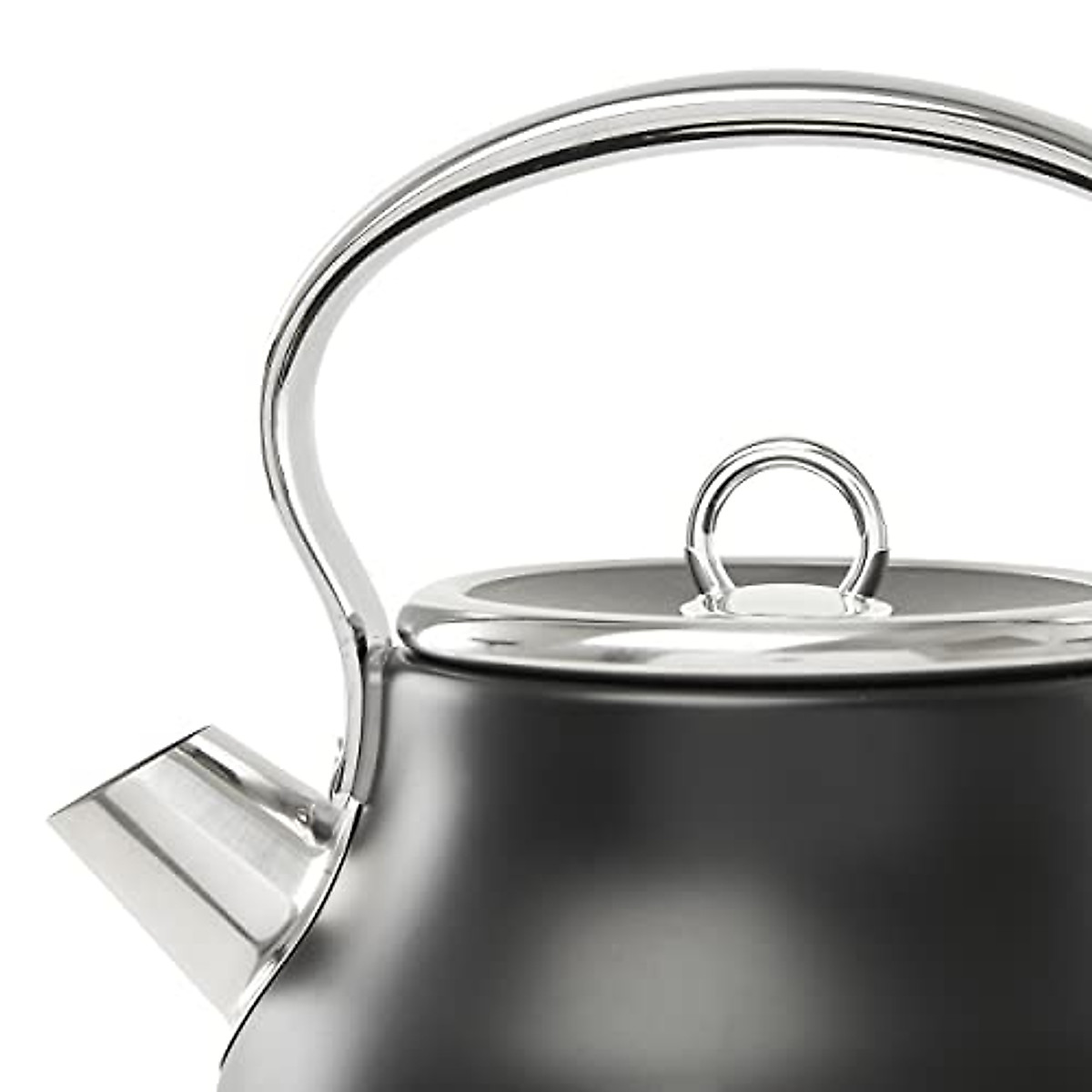 Haden 75095 Heritage 1.7 Liter Stainless Steel Body Countertop Retro Electric Kettle with Auto Shutoff & Dry Boil Protection, Black/Chrome