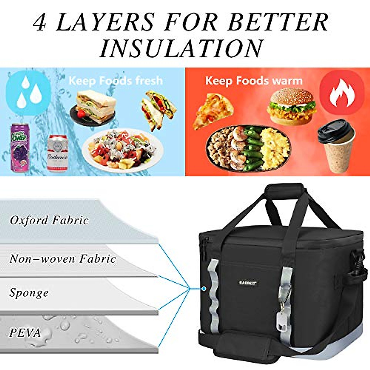 GARDRIT 16/30/60 Can Large Cooler Bag - Collapsible Insulated Lunch Box, Leakproof Cooler Bag Suitable for Camping, Picnic& Beach (39L)