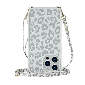 Cavor for iPhone 13 Pro Max Case,Compatible with Magsafe for Women,Crossbody Cases for iPhone 13 Pro Max with Strap Wireless Charging,Leopard Grain Full Body Shockproof Protective Case,White