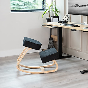 VIVO Wooden Rocking Kneeling Chair, Ergonomic Rocker Stool for Home and Office, Angled Posture Seat, Light Wood Frame & Black Cushions, CHAIR-K04R