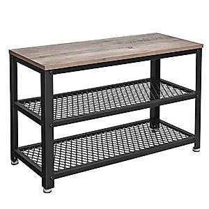 VASAGLE Shoe Bench, 3-Tier Shoe Rack, 11.8 x 28.7 x 17.7 Inches Shoe Shelf Storage Bench with Metal Mesh Shelves and Seat, Free Standing Shoe Organizer for Entryway, Greige and Black