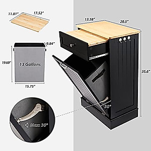 Dragosum Kitchen Trash Can Cabinet, 10 Gallon Tilt Out Waste Bins, Free Standing Laundry Hamper with Hideaway Drawer Wooden Bamboo Cutting Board Storage Bag, Pet Proof for Living Room (Black)