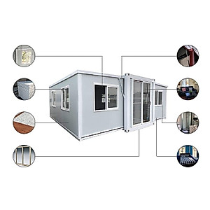 Generic 19x20ft portablePrefabricated Modular Home,Mobile Expendable Plastic prefab House for Hotel, Booth, Gaurd House, Office, Shop, Villa, Warehouse, Workshop (with Restroom)., Brown/White/gray