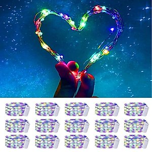 UFAY 15Pack Fairy Lights Battery Operated, 10ft 30 LED Starry String Lights, Waterproof Mini Silver Wire Firefly Lights for Mason Jar DIY, Wedding Christmas Decor (Multicolor)