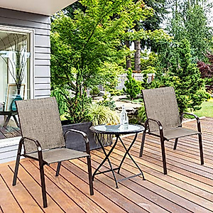 Giantex 4 Piece Patio Chairs, Outdoor Camping Chairs with Breathable Fabric, Set of 4 Garden Chairs with Armrest High Backrest for Garden Patio Pool Beach Yard Space Saving, Grey