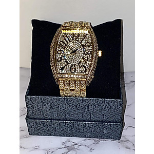 Men's Wrist Watch Band Luxury CZ Diamond Iced Out Watch Gold Numeric Rectangle Square Dial Watch For Men Women Hip Hop Rapper Choice, Men Watch, Mens Jewelry, Iced Watch Custom Fit, Bust Down Watch