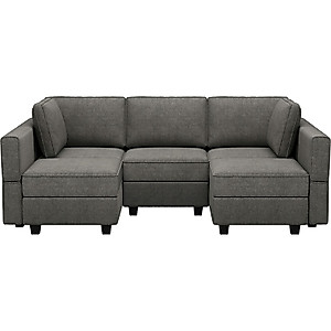Belffin Sectional U Shaped Sofa Small Reversible Chaise Sectional Couch Convertible Ottoman Modular Sofa Couch Grey