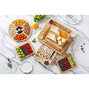 Rae Dunn Charcuterie Board & Accessories - Large Charcuterie Board Set, Bamboo Cheese Board Set with Serving Forks and Platters, Cheese Knives Included