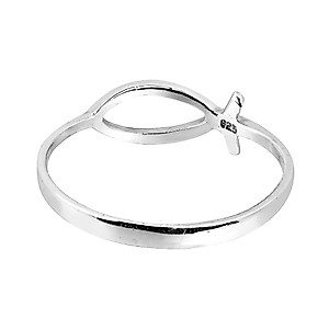 AeraVida Simplistic Plain Ichthys Christian Fish Sterling Silver Everyday Ring | Statement Fashion, Promise ring, Couple Unisex Ring | Jewelry Gift for All Occasions | Size 9