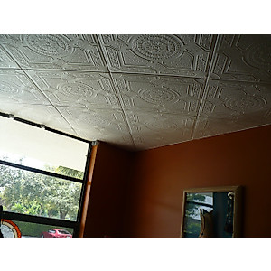 Lima R30W 20 x 20 Tin Looking Styrofoam Glue Up White Ceiling Tile by Euro-Deco Ceilings, Inc.