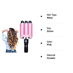 MODVICA 3 Jumbo Barrel Curling Iron Wand 32mm Hair Waver Temperature Adjustable Ceramic Big Waves Hair Crimper (1.25'')