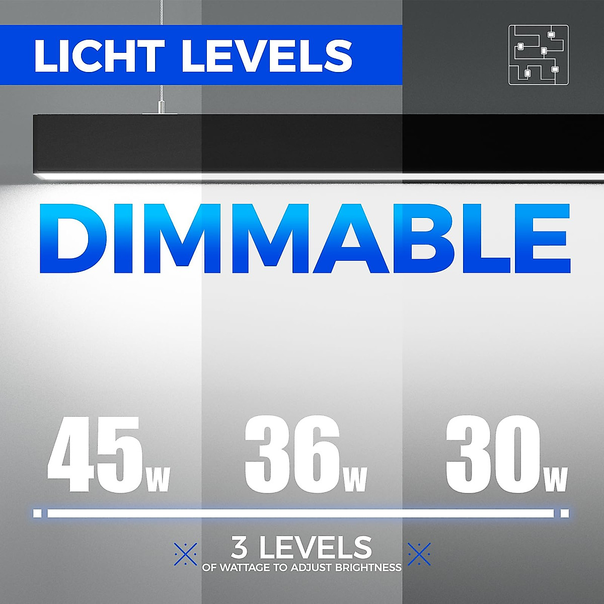 Barrina 5568 DIP Switch Series 4FT LED Linear Light, 2nd-Generation, Seamless Connection, 30/36/45W, Color Changeable 2700K/4000K/5000K, Dimmable Light Fixture for Office and Shop, Black, 4 Packs