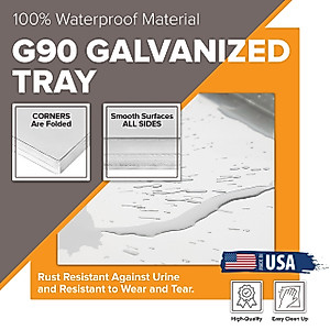 Pinnacle Systems 35" x 21.63" Metal Replacement Dog Crate Pan Chew Proof Crack Proof Pet Kennel Tray Central Dog Training Crate Pan Pet Supplies, Galvanized, 1" H