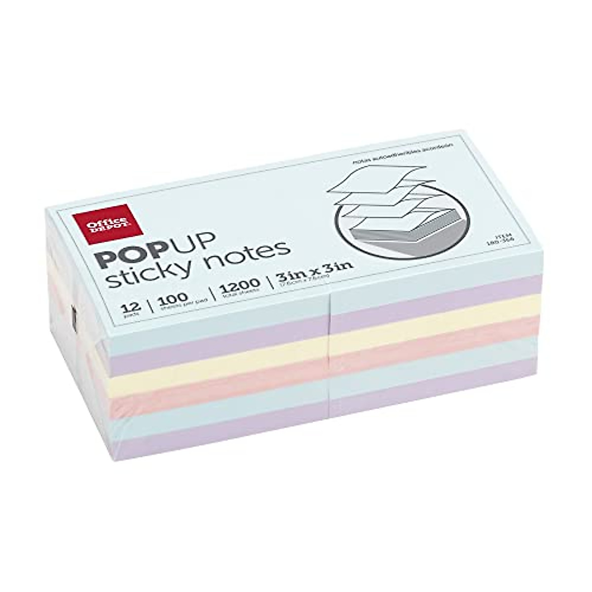 Office Depot® Brand Pop-Up Notes, 3" x 3", Assorted Pastel Colors, 100 Sheets Per Pad, Pack of 12
