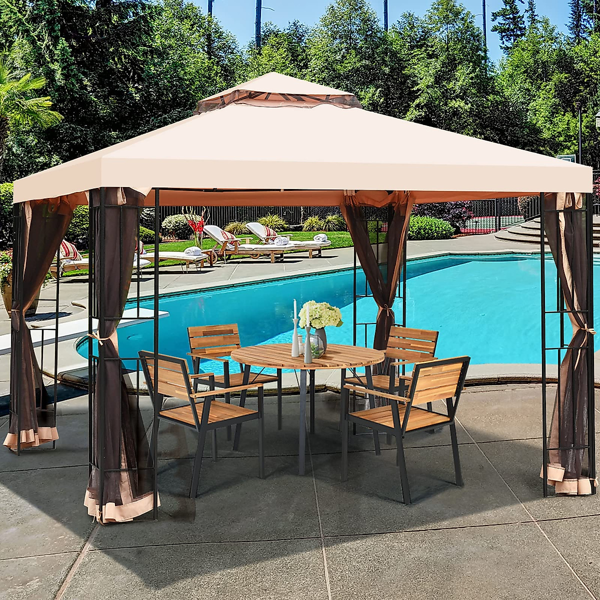 Tangkula 10x10 Feet Patio Gazebo, Outdoor Steel Gazebo with Netting, Double Vented Roof, Outdoor Patio Pavilion Shelter w/ 100 Square Feet of Shade, Ideal for Garden, Backyard, Deck