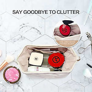 Simbuy Makeup Bag for Women, Zipper Pouch Travel Cosmetic Bag, Large Vegan Leather Make Up Bag Waterproof Toiletry Bag Organizer Gifts.White