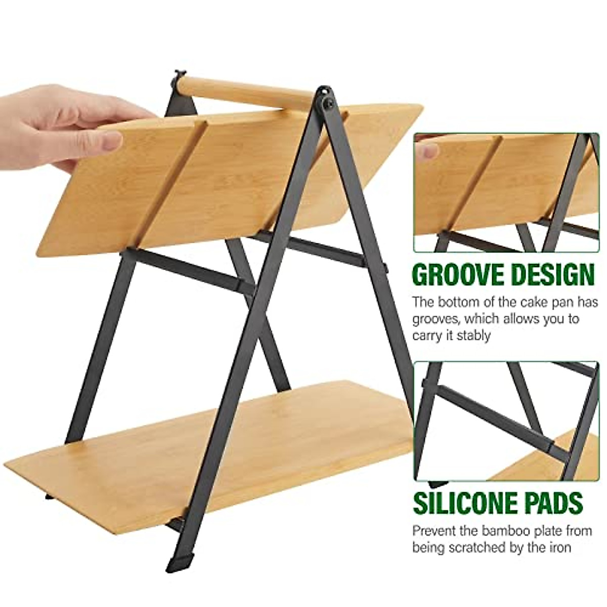 Charmlife Tiered Tray 2 Tier Serving Tray Bamboo Wedding Tiered Serving Spice Rack Organizer Display Stand Charcuterie Board Foldable Ladder Serving Trays for Party,Food,Picnic,Home Decor,Bathroom